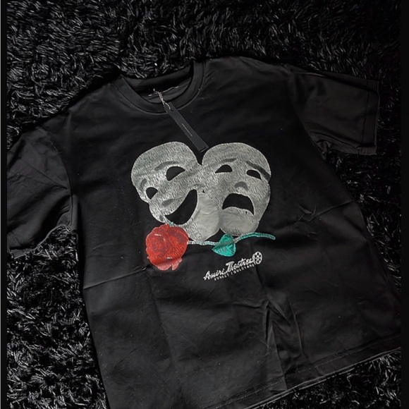 AMIRI | Shirts | Amiri Black Shirt With Silver Masks And Red Rose ...